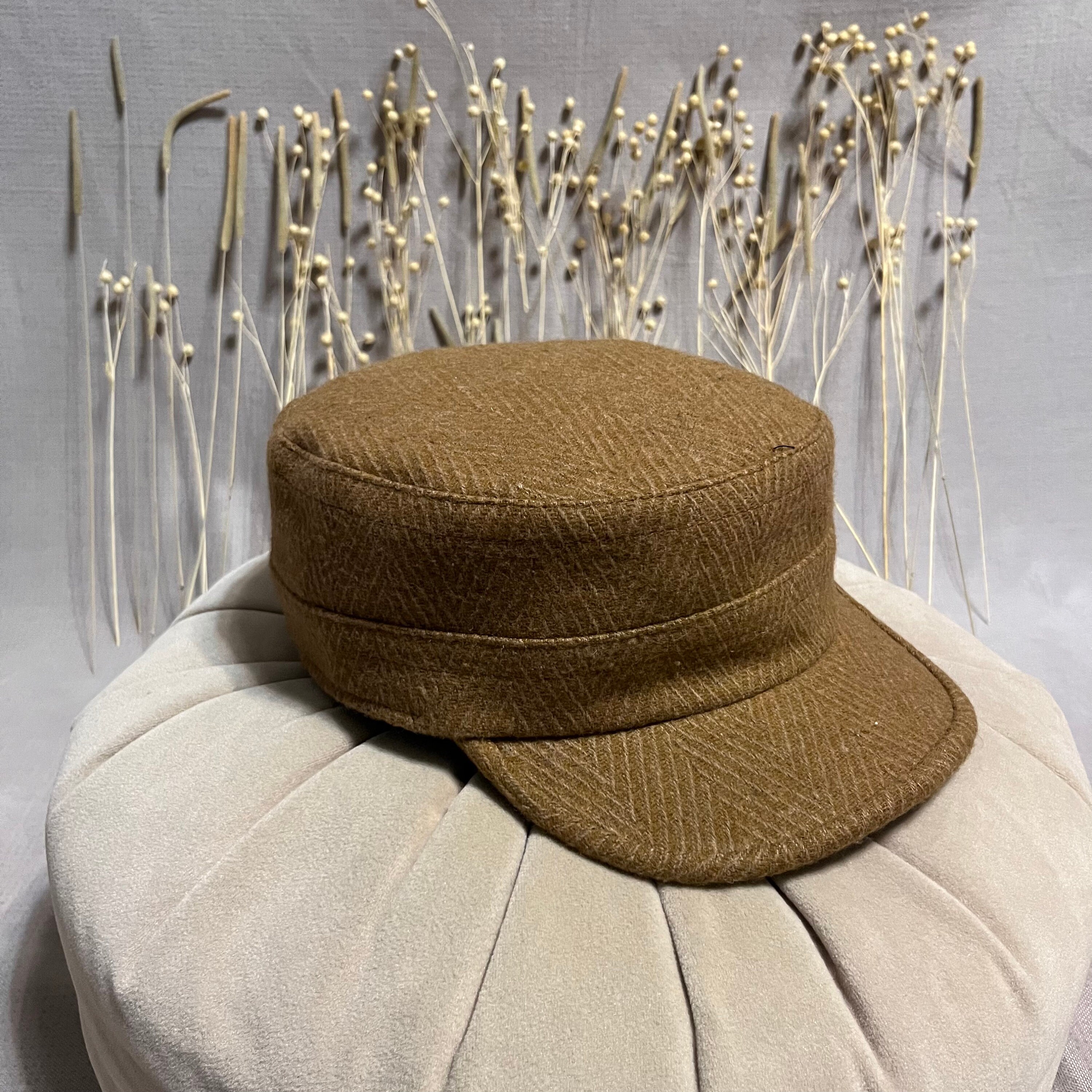 Camel Herringbone Cadet Cap, Army Style Hat,unisex Military Cap ...