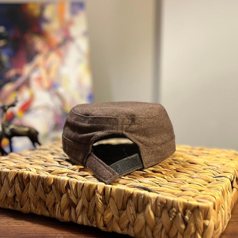 Brown Wool Castro Cap, Military Hat, Handmade Flat Cap, Adjustable ...
