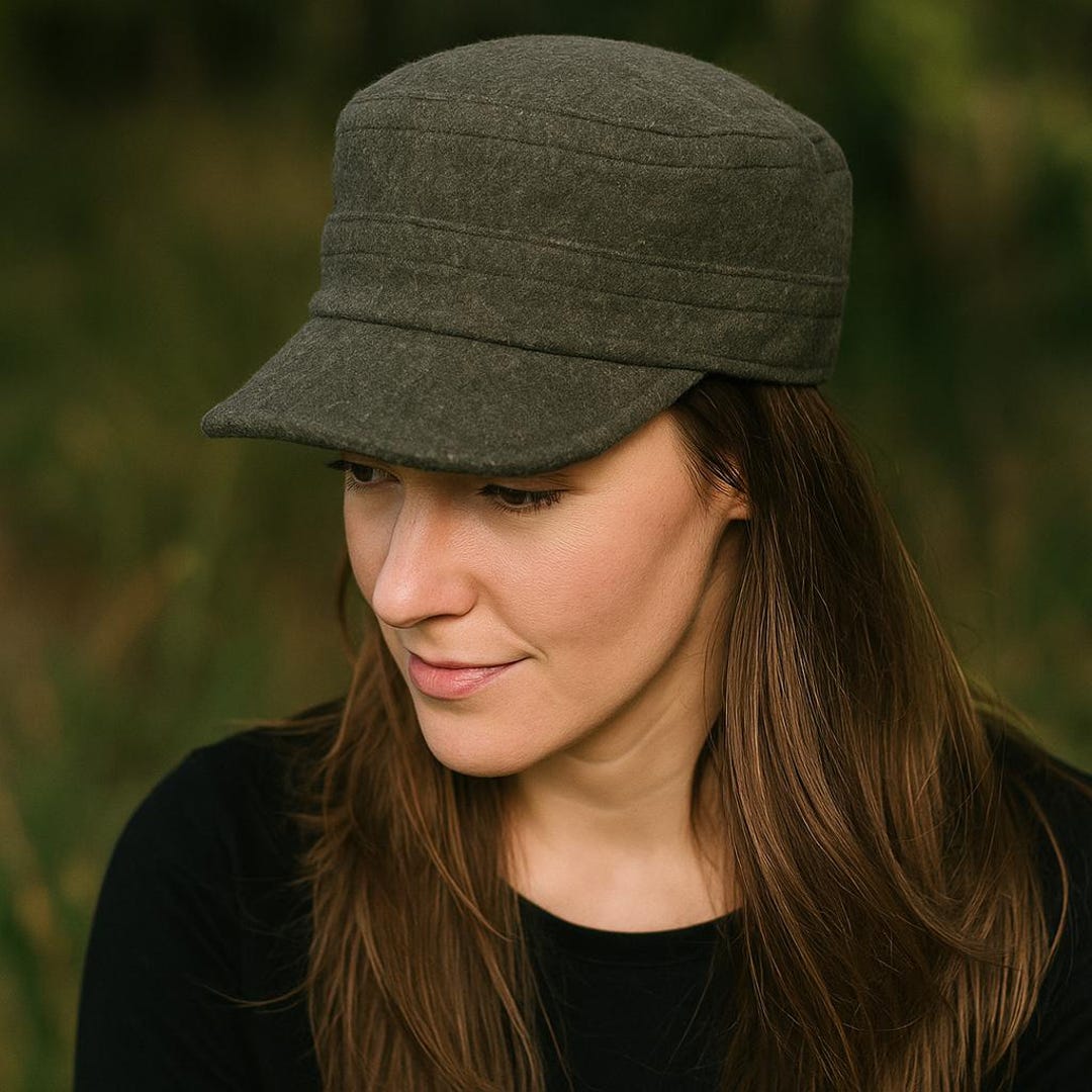 Green Wool Cadet Cap, Winter Military Hat Unisex, Adjustable Wool Army ...