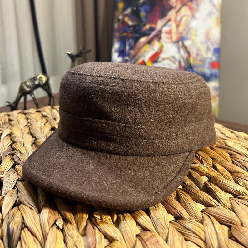 Brown Wool Cadet Cap for Men, Warm Winter Military Castro Hat, Handmade ...