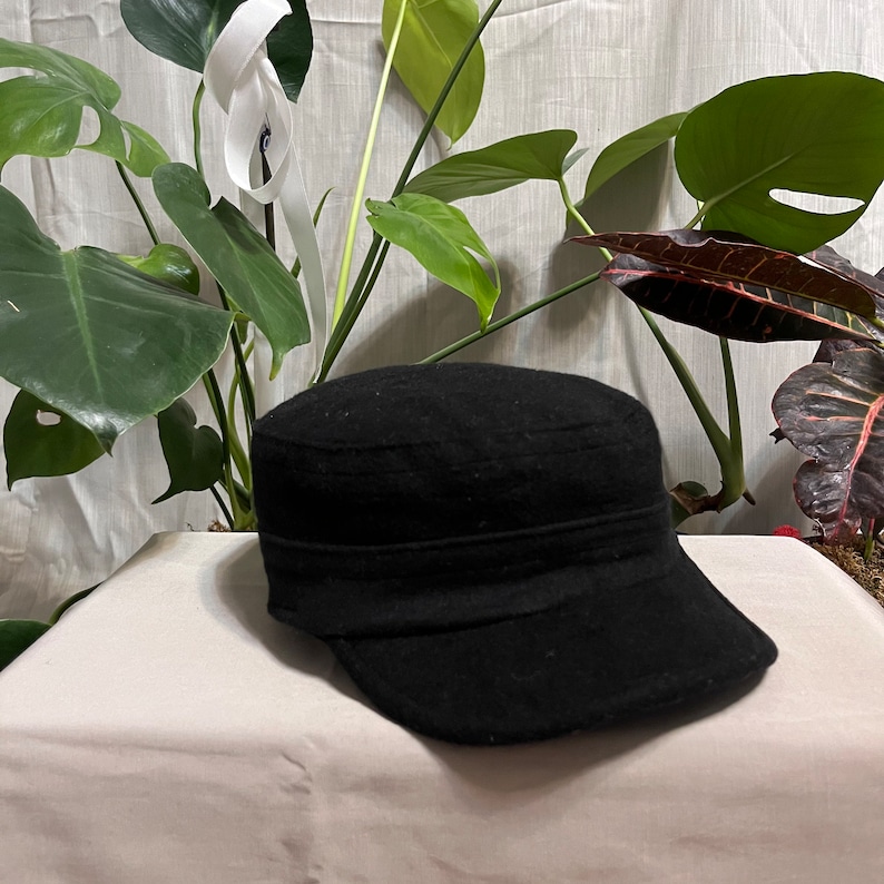 Black Winter Cadet Cap for Men Women, Warm Military Style Army Wool Hat ...