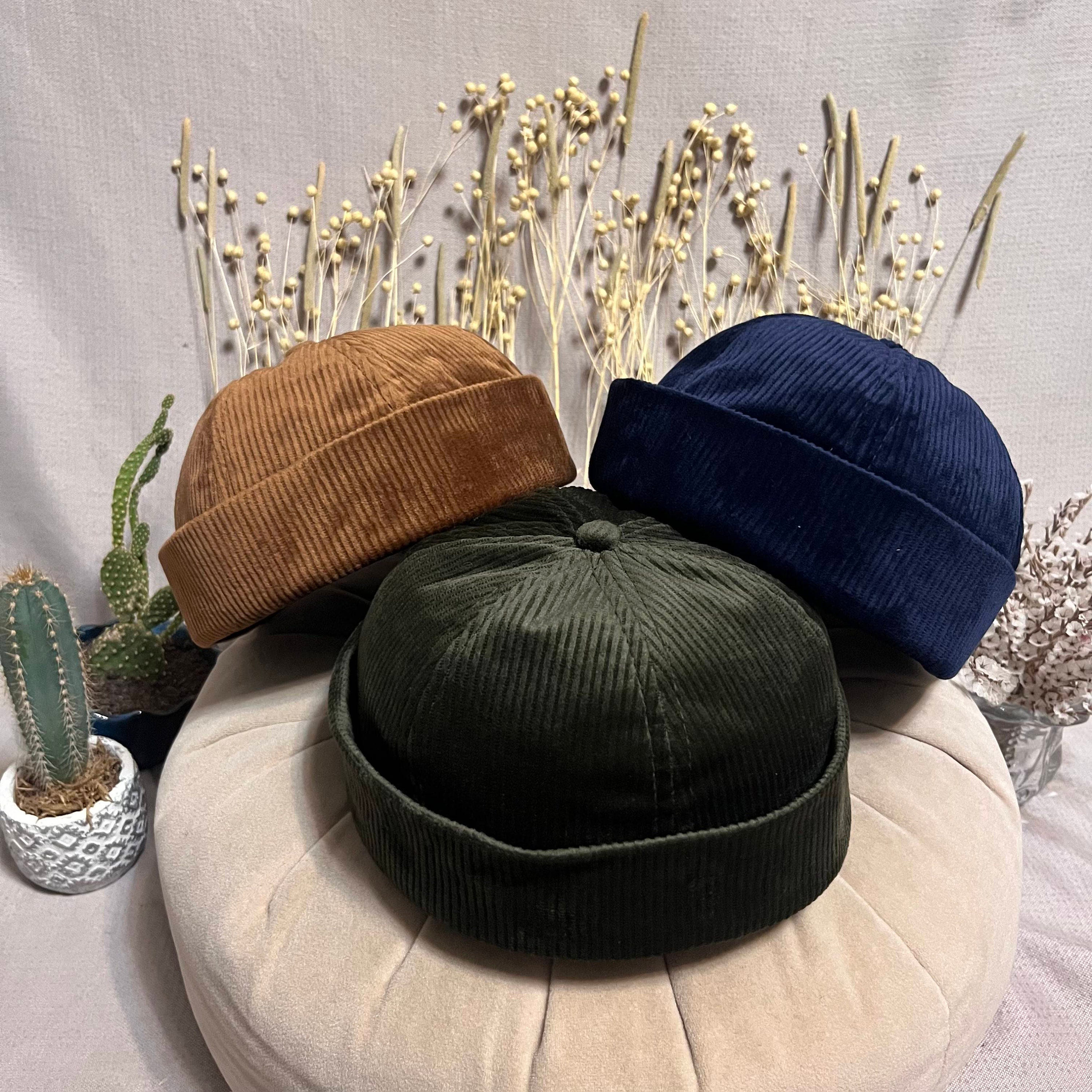 Green Docker Hat, Velvet Brimless Cap, Vintage Skullcap, Retro Docker ...
