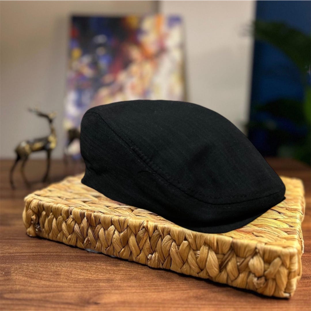 Stylish Black Linen Summer Flat Cap, Handcrafted Black Baker Boy Cap ...