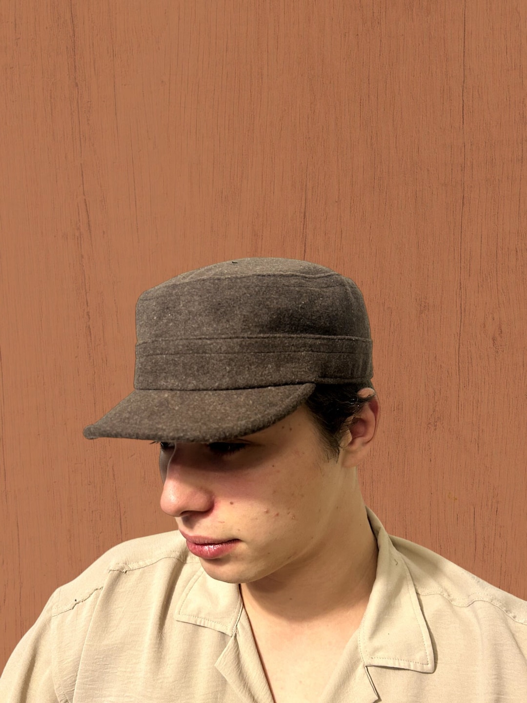 Brown Wool Cadet Cap for Men and Women, Winter Army Style Hat, Warm ...
