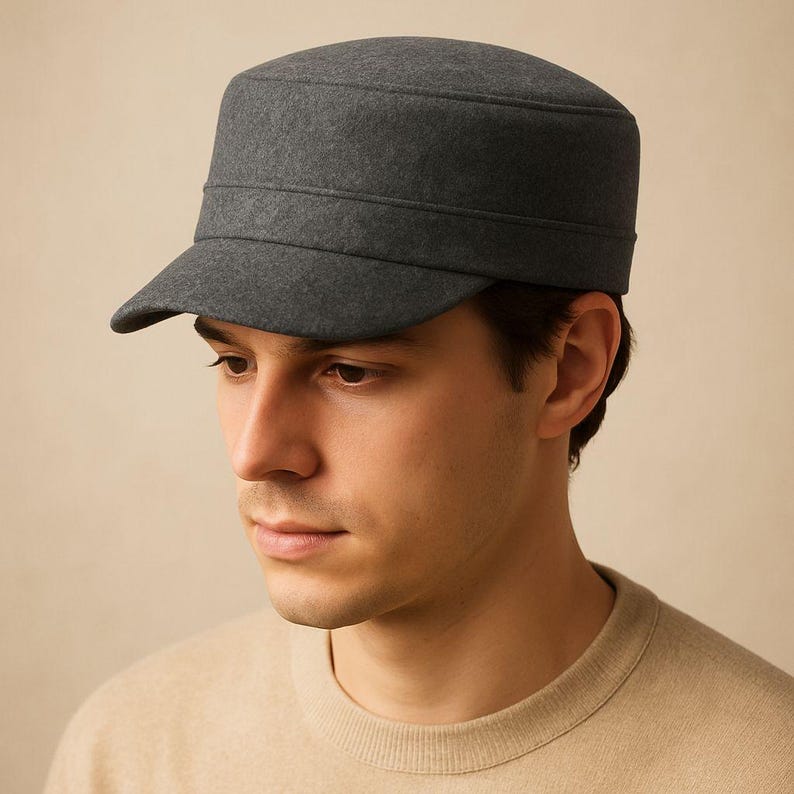 Castro Cap, Wool Cadet Cap, Adjustable Military Hat, Vintage Army Style ...