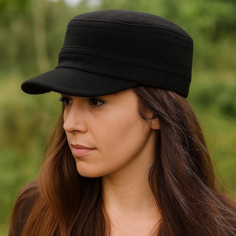 Black Winter Cadet Cap for Men Women, Warm Military Style Army Wool Hat ...