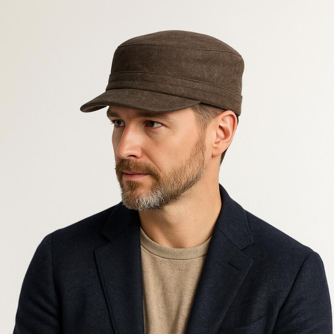 Brown Wool Cadet Cap for Men, Warm Winter Military Castro Hat, Handmade ...