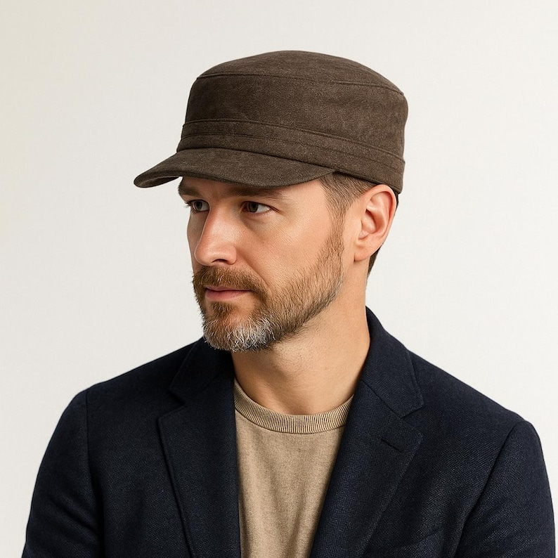 Brown Wool Cadet Cap for Men, Warm Winter Military Castro Hat, Handmade ...