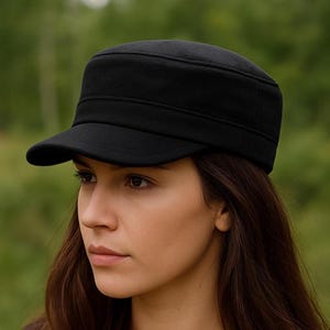 Black Winter Cadet Cap for Men Women, Warm Military Style Army Wool Hat ...