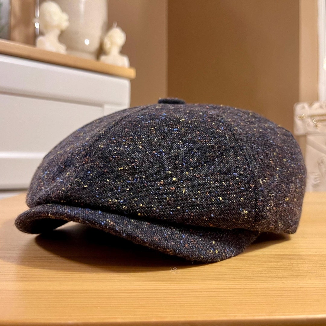 Black Newsboy Cap, Black Spotted Hat, Peaky Blinders Hat, Wool Hat, 8 ...
