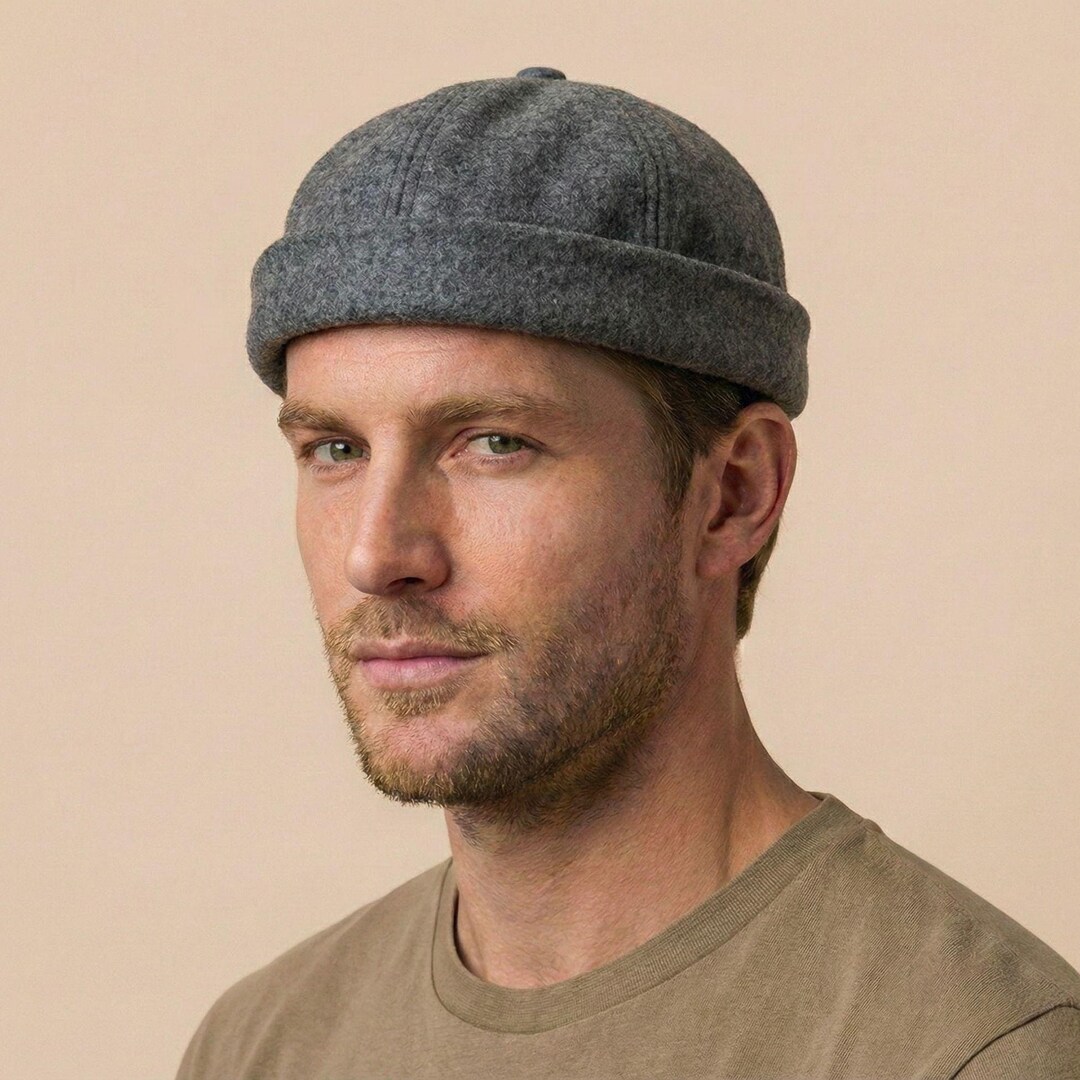 Gray Docker Hat, Brimless Beanie, Adjustable Docker Hat, Gray Military ...