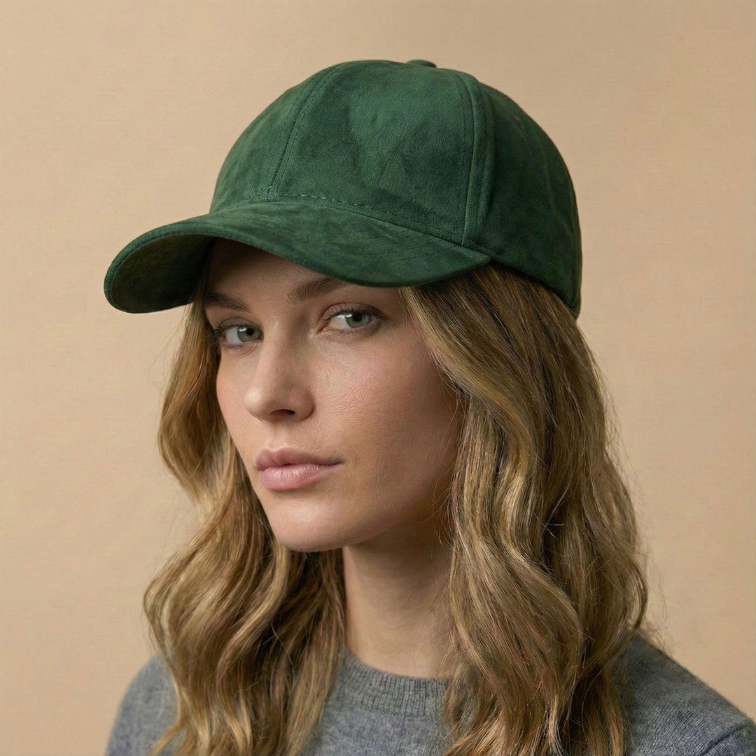Green Suede Baseball Cap, Adjustable Trucker Hat, Handmade Suede ...