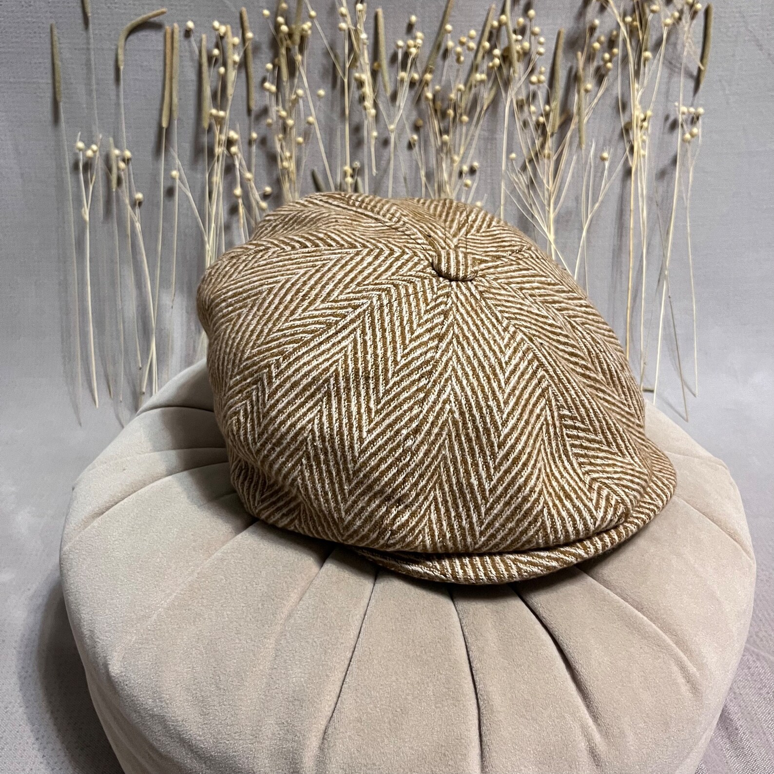 Camel White Herringbone Hat, 8 Panels Cap, Peaky Blinders Cap, Newsboy ...