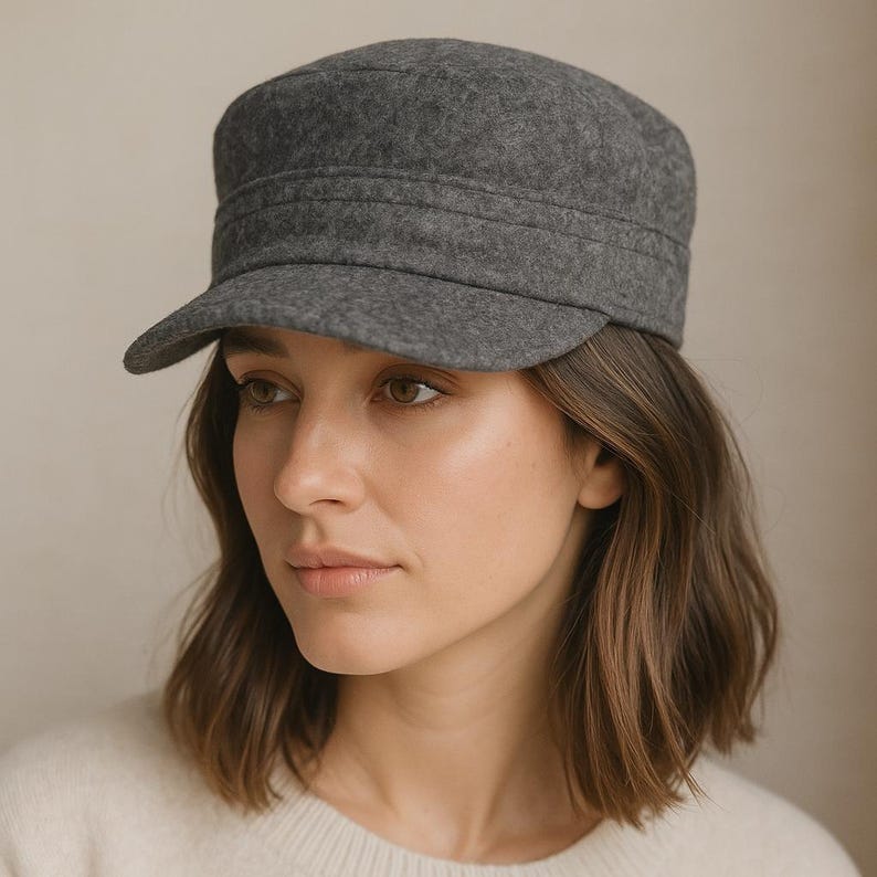 Gray Winter Cadet Cap, Wool Army Style Hat, Unisex Military Cap, Work ...
