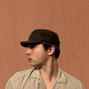 Brown Winter Cadet Cap, Wool Army Style Hat, Brown Military Cap, Camper ...