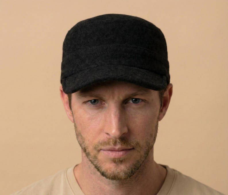 Black Winter Cadet Cap for Men Women, Warm Military Style Army Wool Hat ...