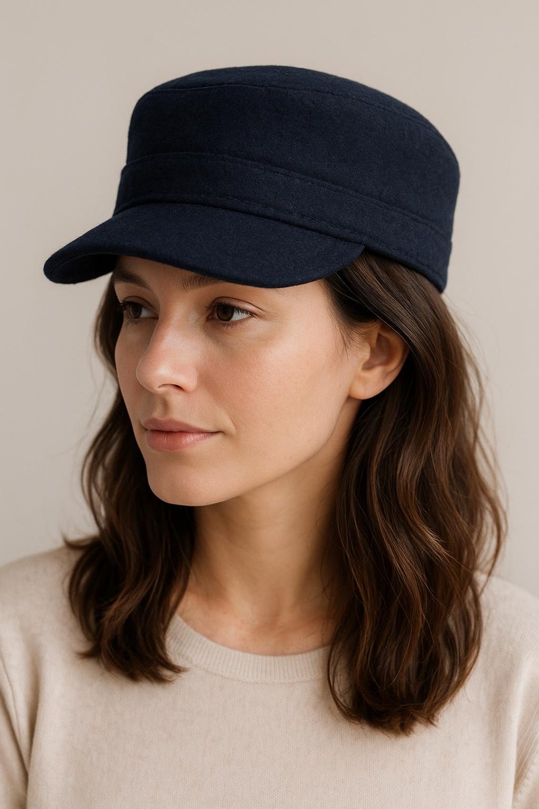 Blue Wool Cadet Cap – Winter Military Style Adjustable Hat, Unisex Army ...