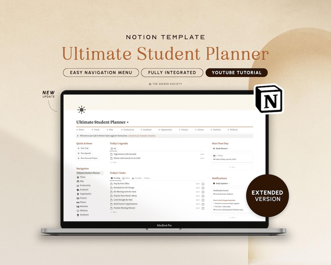 Notion Template Extended Student Planner Academic Planner Notion ...