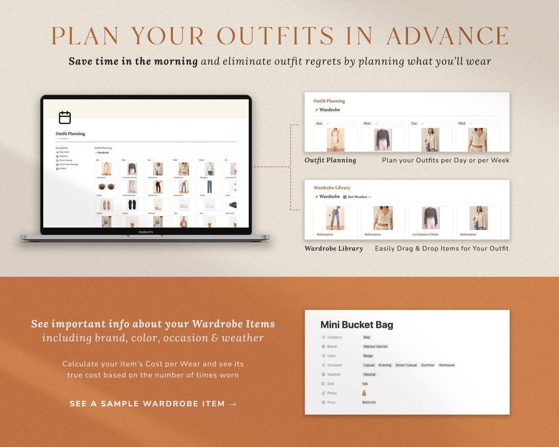 Notion Template Wardrobe Manager Notion Outfit Planner - Etsy