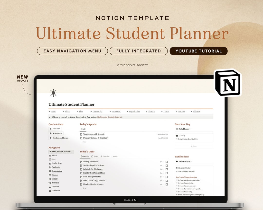 Notion Template Student Planner Academic Planner, School Planner for ...