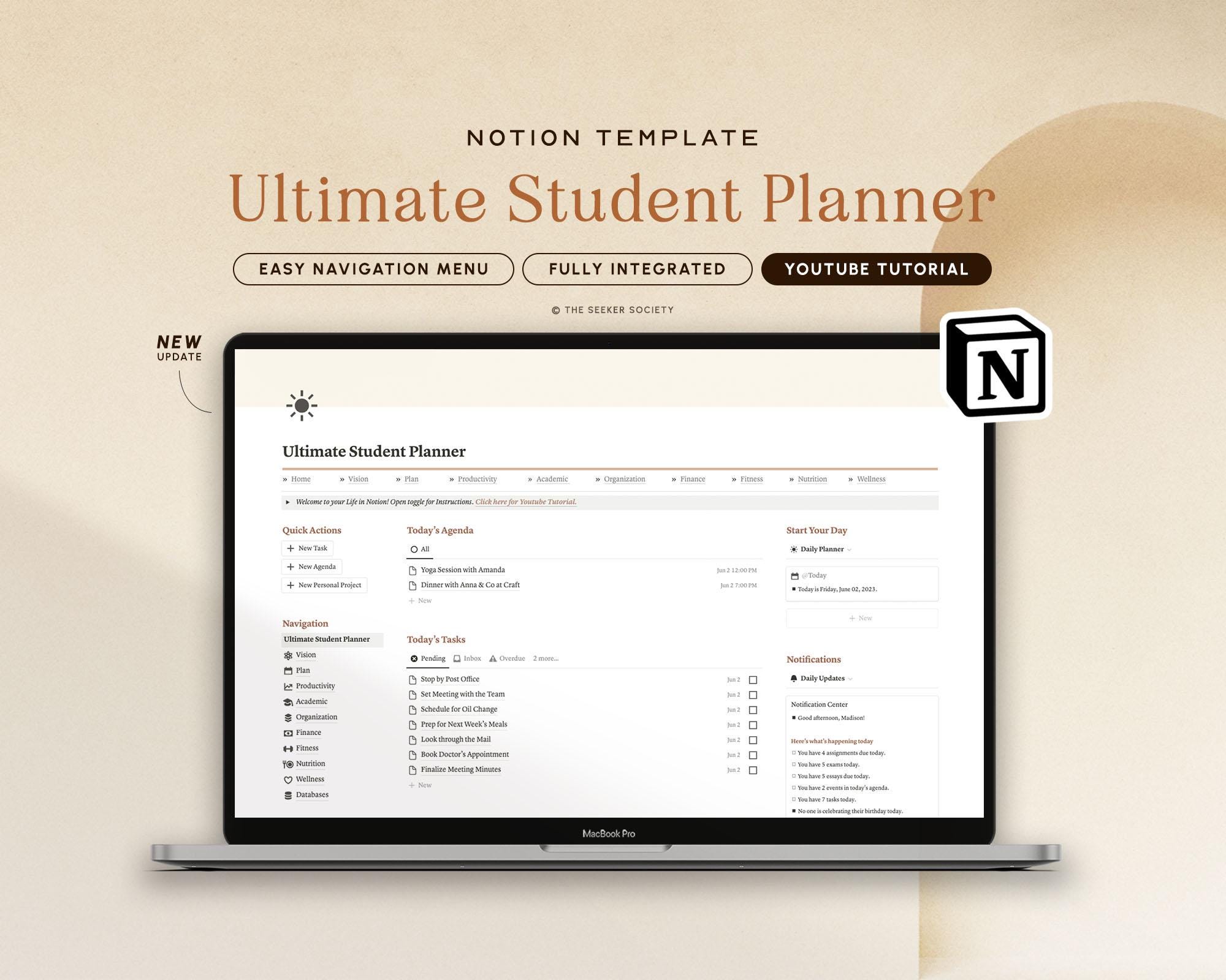 Notion Template Student Planner | Academic Planner, School Planner for ...