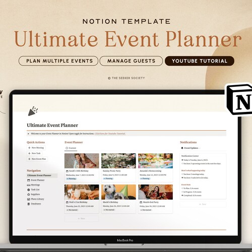 Notion Template Event Planner Digital Party Planner Notion - Etsy