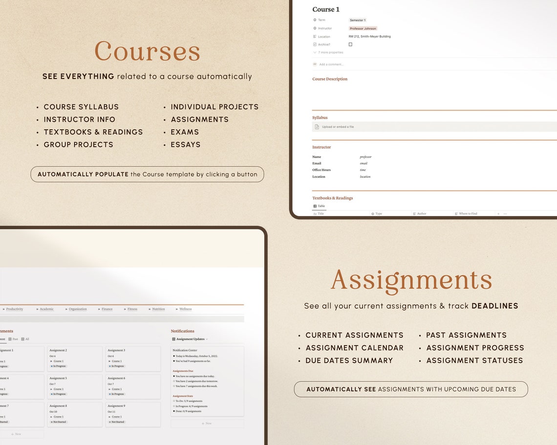 Notion Template Student Planner Academic Planner School - Etsy