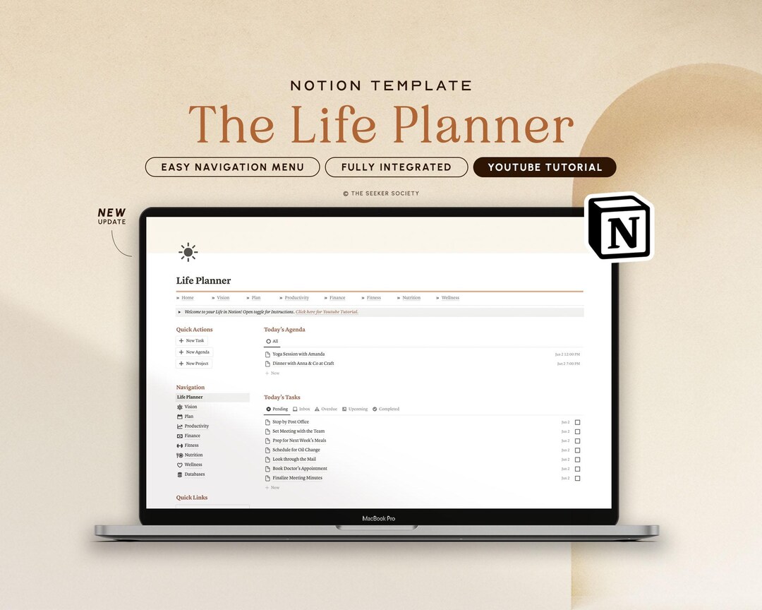 Notion Template Life Planner | Notion Dashboard, Notion Planner, All in ...