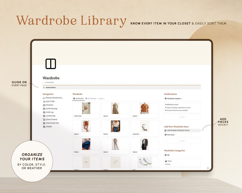 Notion Template Wardrobe Manager Notion Outfit Planner - Etsy