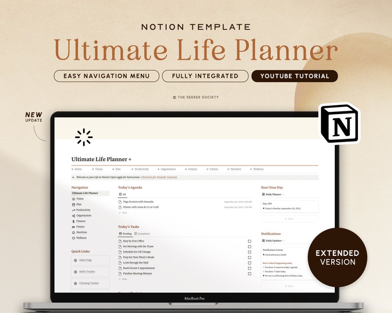 Notion Template Extended Life Planner All in One Template - Etsy