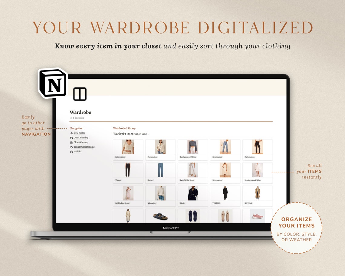 Notion Template Wardrobe Manager Notion Outfit Planner - Etsy