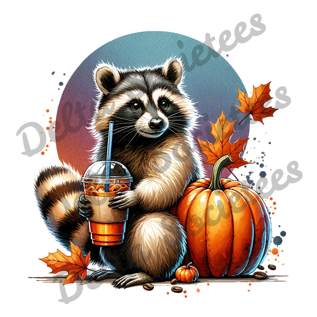 Fall Racoon Coffee PNG, Digital Art, Funny Raccoon Fall Clipart ...