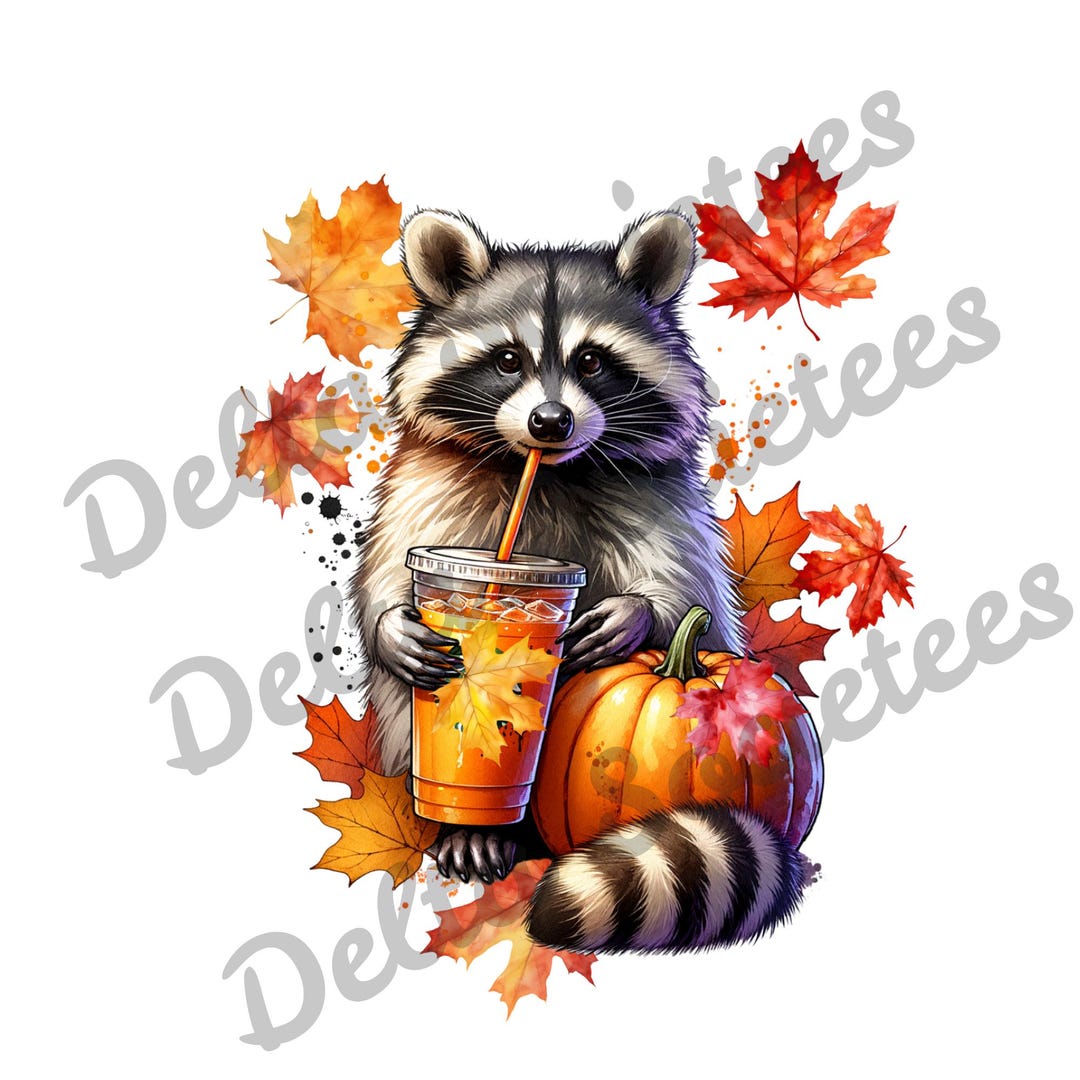 Fall Racoon Coffee PNG, Digital Art, Funny Raccoon Fall Clipart ...