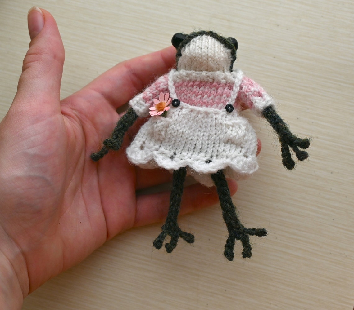 Mini Hand Knit Frog Stuffed Animal in Bedroom With Handmade Books ...
