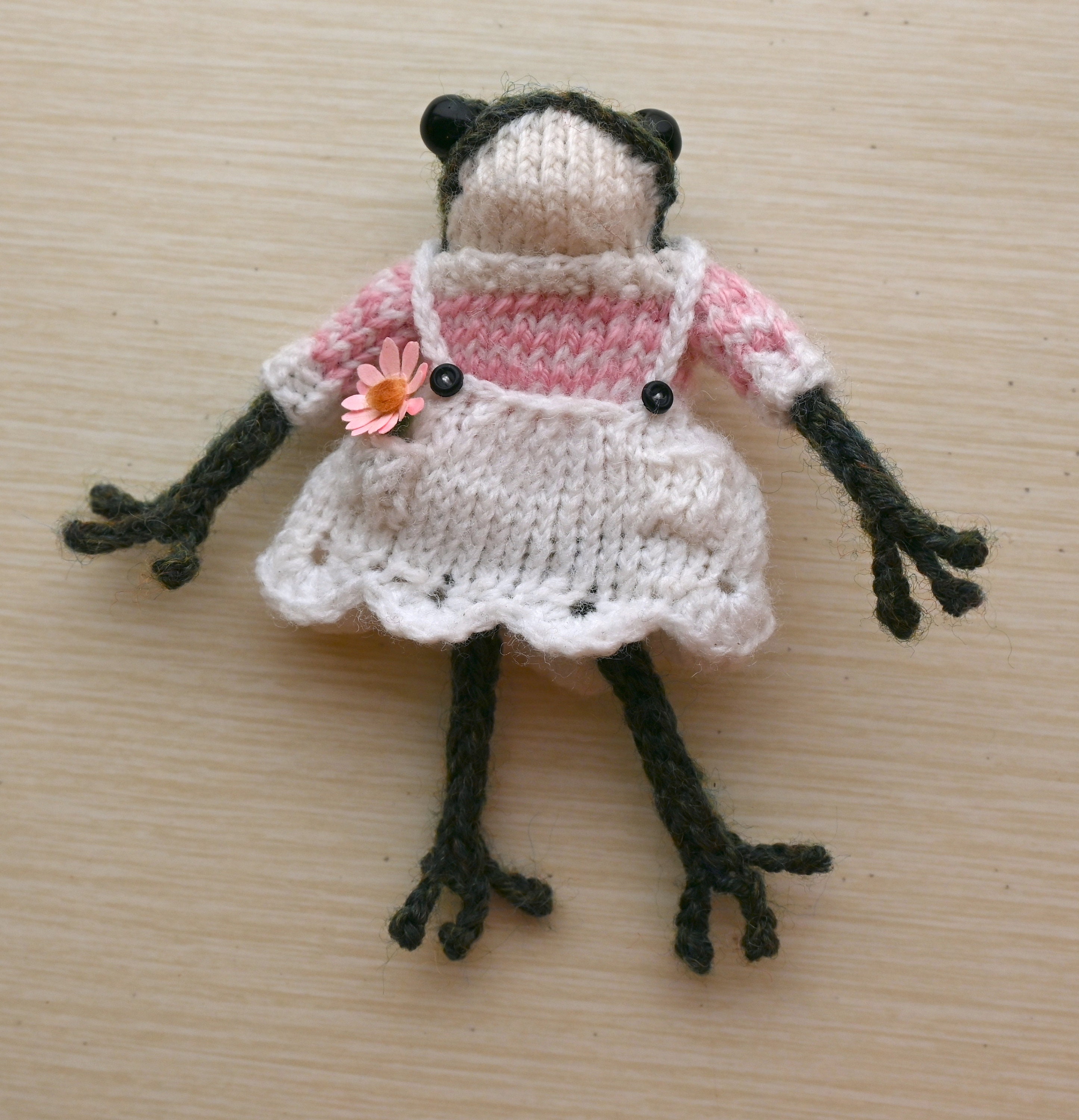 Mini Hand Knit Frog Stuffed Animal in Bedroom With Handmade Books ...