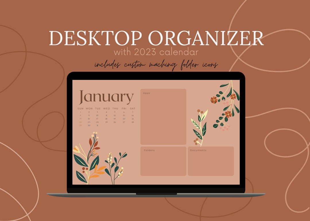 Desktop Organizer Wallpaper With 2023 Monthly Calendar - Etsy