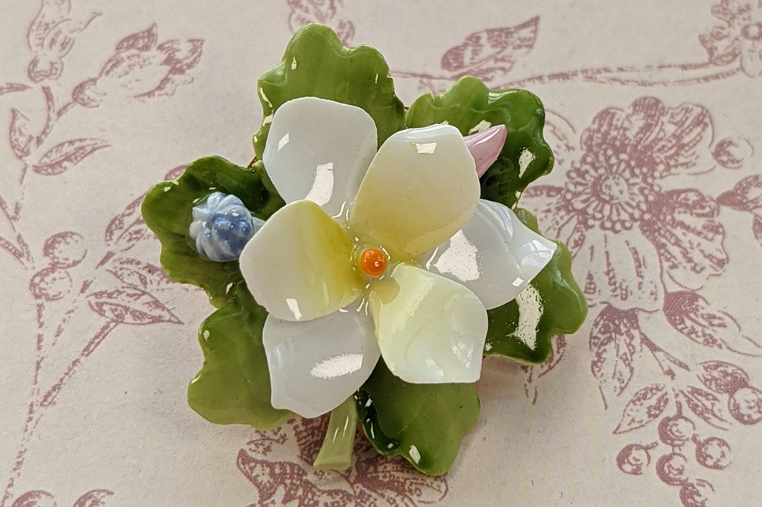 Vintage Porcelain Flower Brooch - Etsy