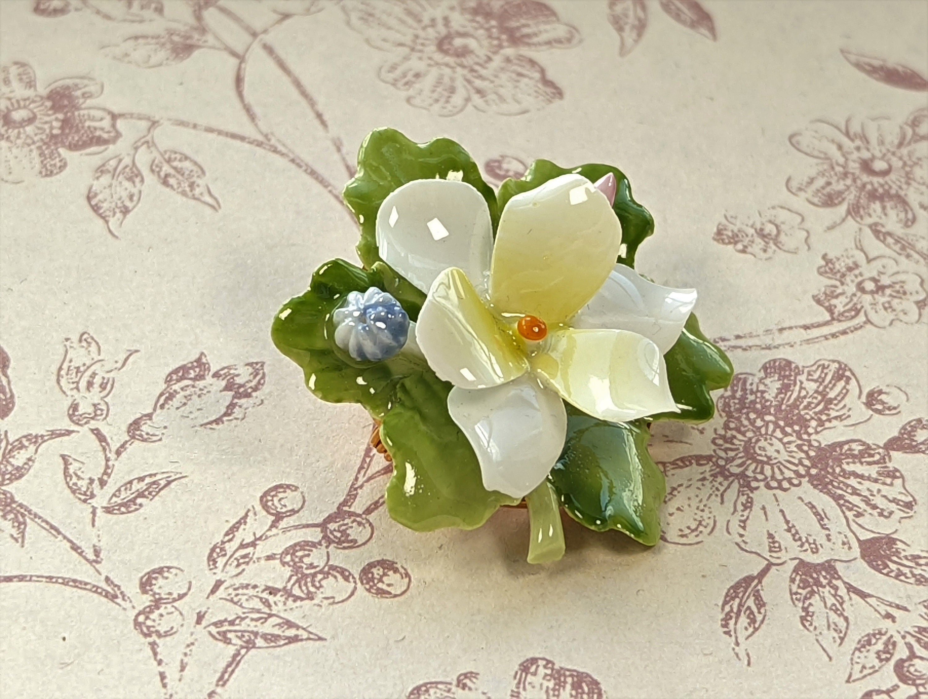 Vintage Porcelain Flower Brooch - Etsy
