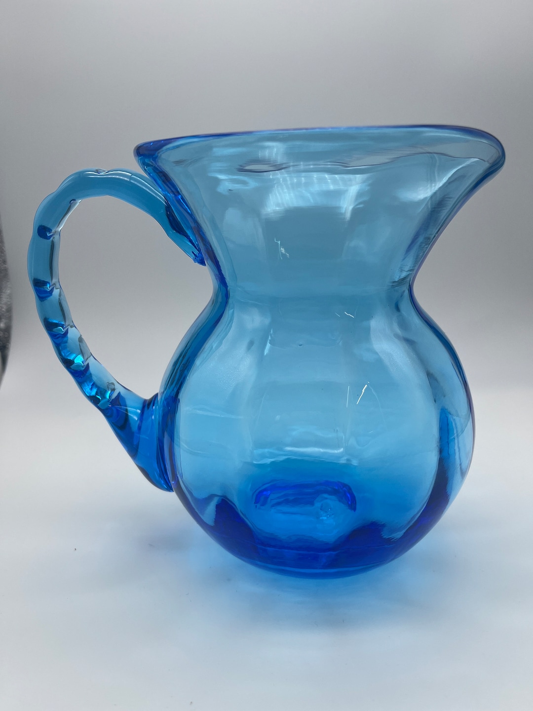 Mid Century Hand Blown Blue Art Glass Pitcher - Etsy