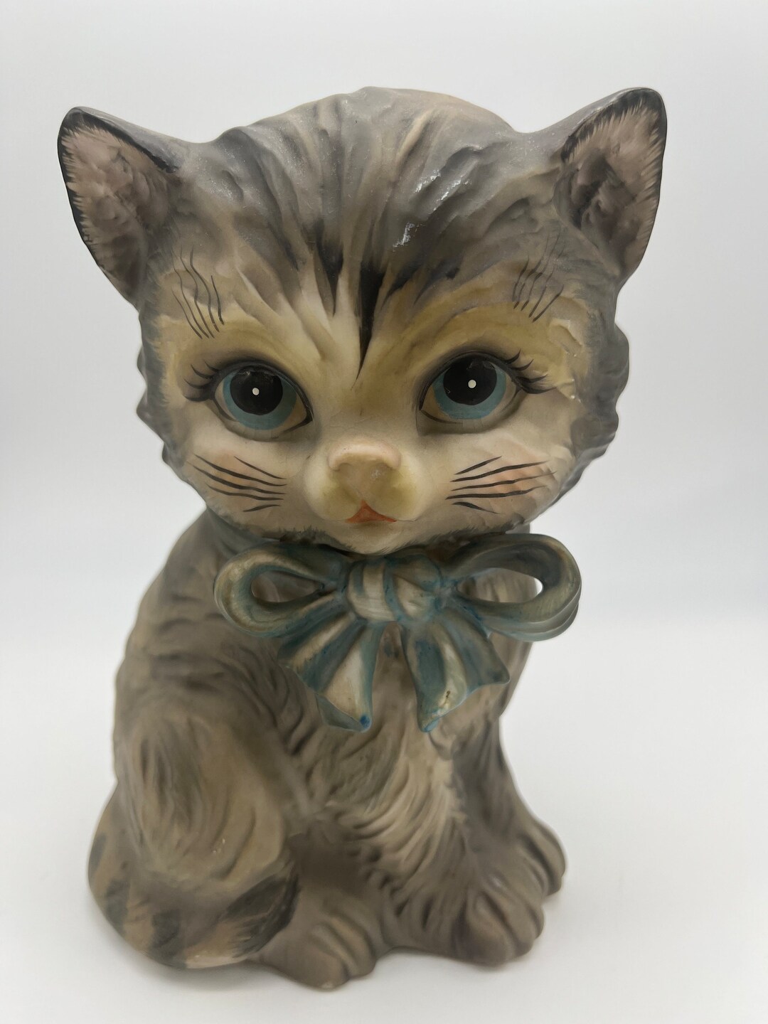 Vintage Lefton Kitten Coin Bank, Gray Tabby Cat W/ Blue Eyes, 1950s ...
