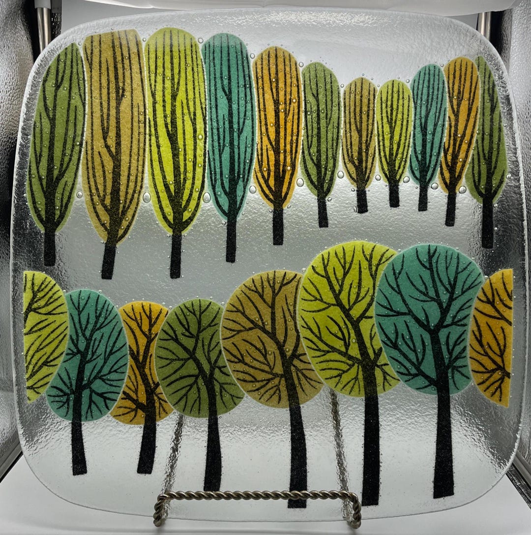 Vintage Peggy Carr Large Fused Art Glass Tray, Mid Century Style Autumn ...