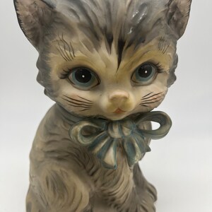 Vintage Lefton Kitten Coin Bank, Gray Tabby Cat W/ Blue Eyes, 1950s ...