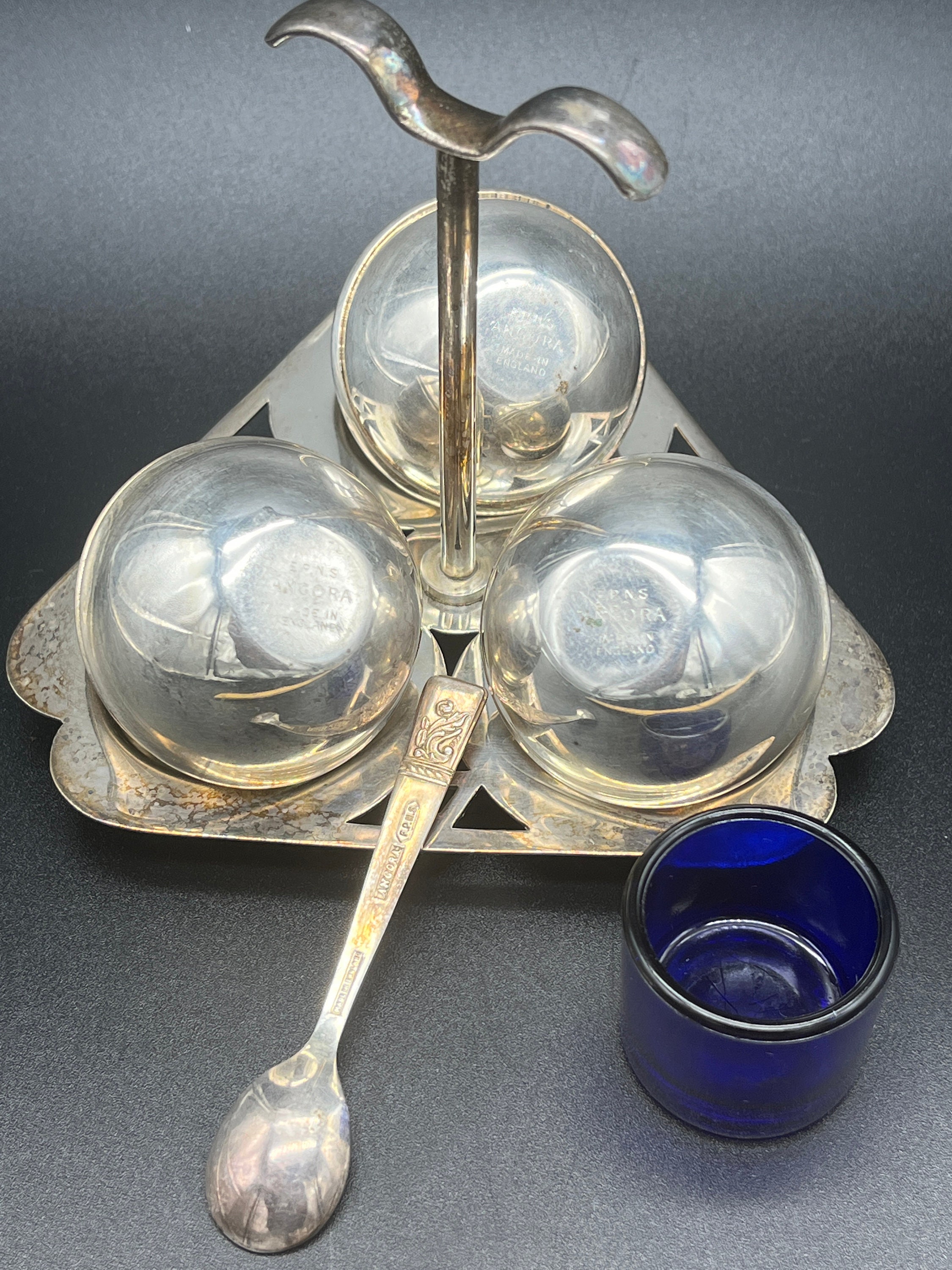 Art Deco 8 Piece Condiment Set Salt, Pepper, Mustard Cobalt Blue Glass ...
