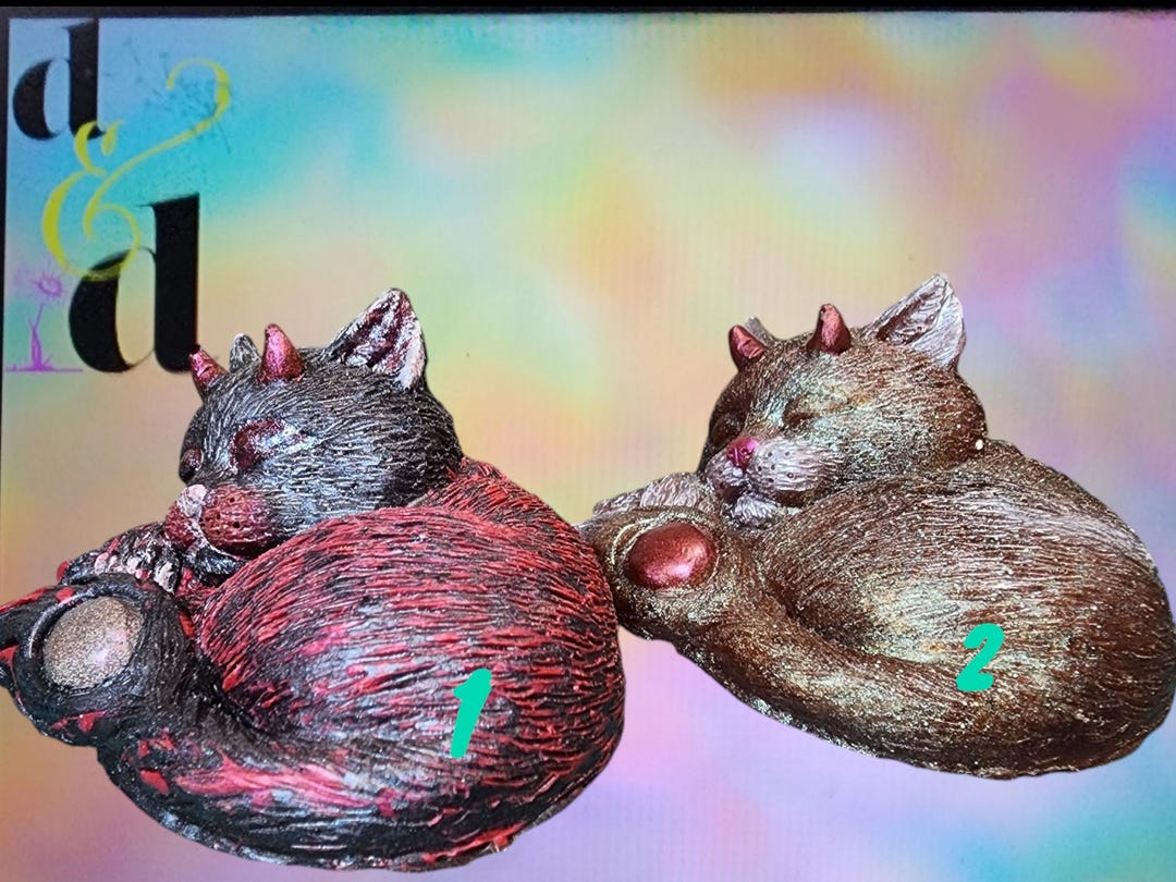 Devil Cat Statue Done in Resin, Red Devil Cat Statuette, Golden Devil ...