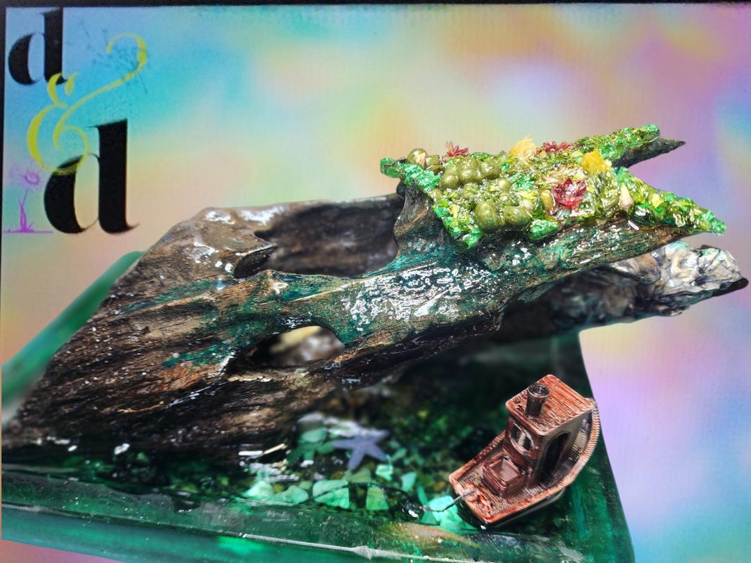 Ocean Island, Boat at Island, Island Tabletop Art, Mini Art Island ...