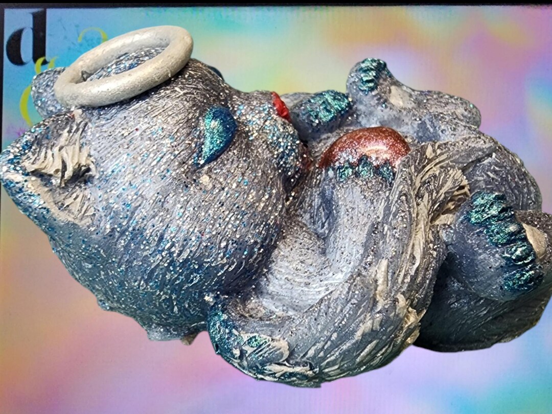 Resin Angel Cat Statue: Blue & White Memorial Figurine - Etsy