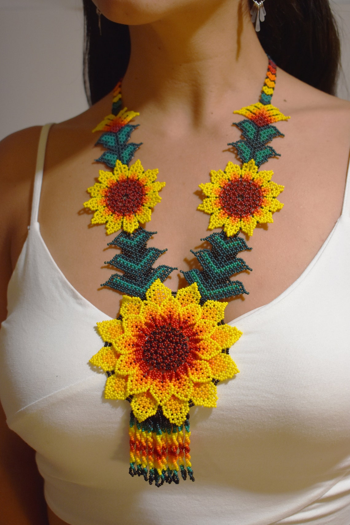 Sunflower Necklace - Ethnic Mexican Beadwork - Boho - Etsy