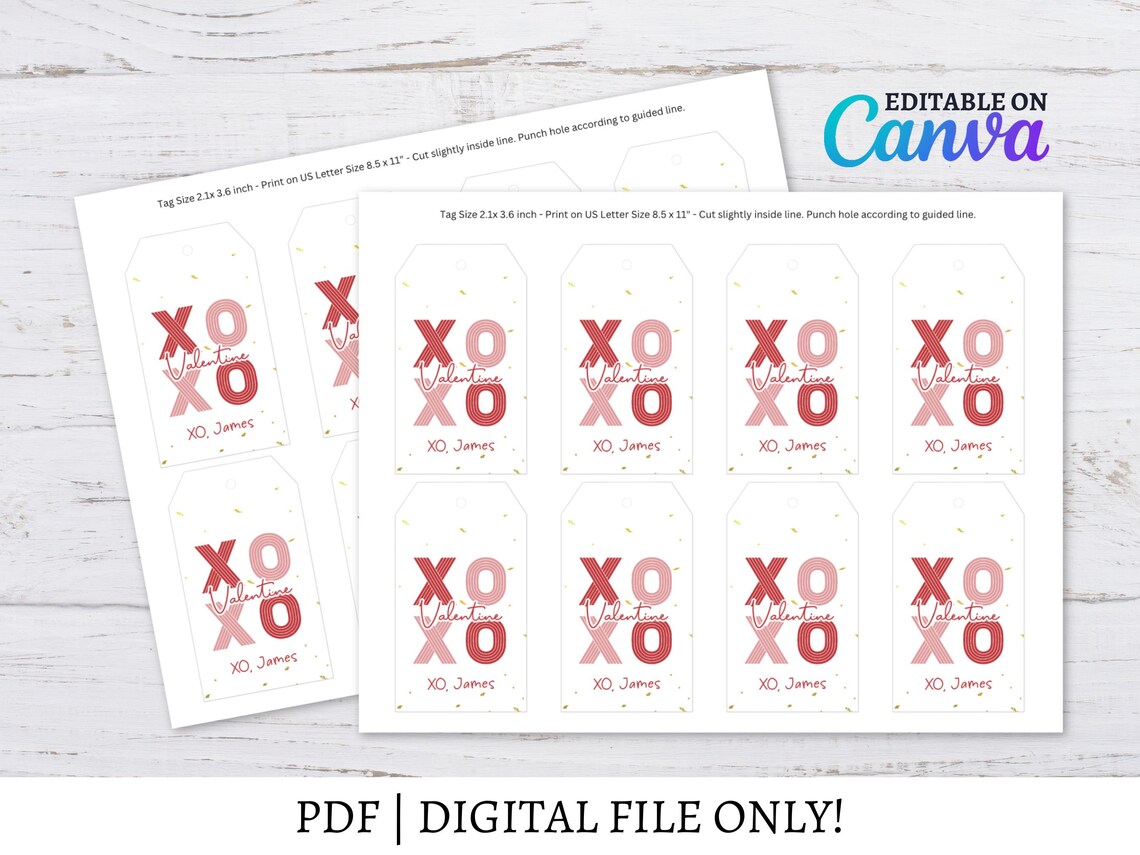 Valentine's Day Gift Tag Template, Printable Cookie Tags (PDF) - Etsy
