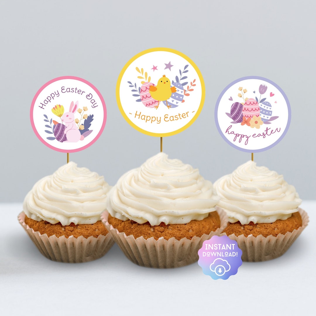 Happy Easter Cupcake Topper: Printable Cake Decoration (PDF) - Etsy