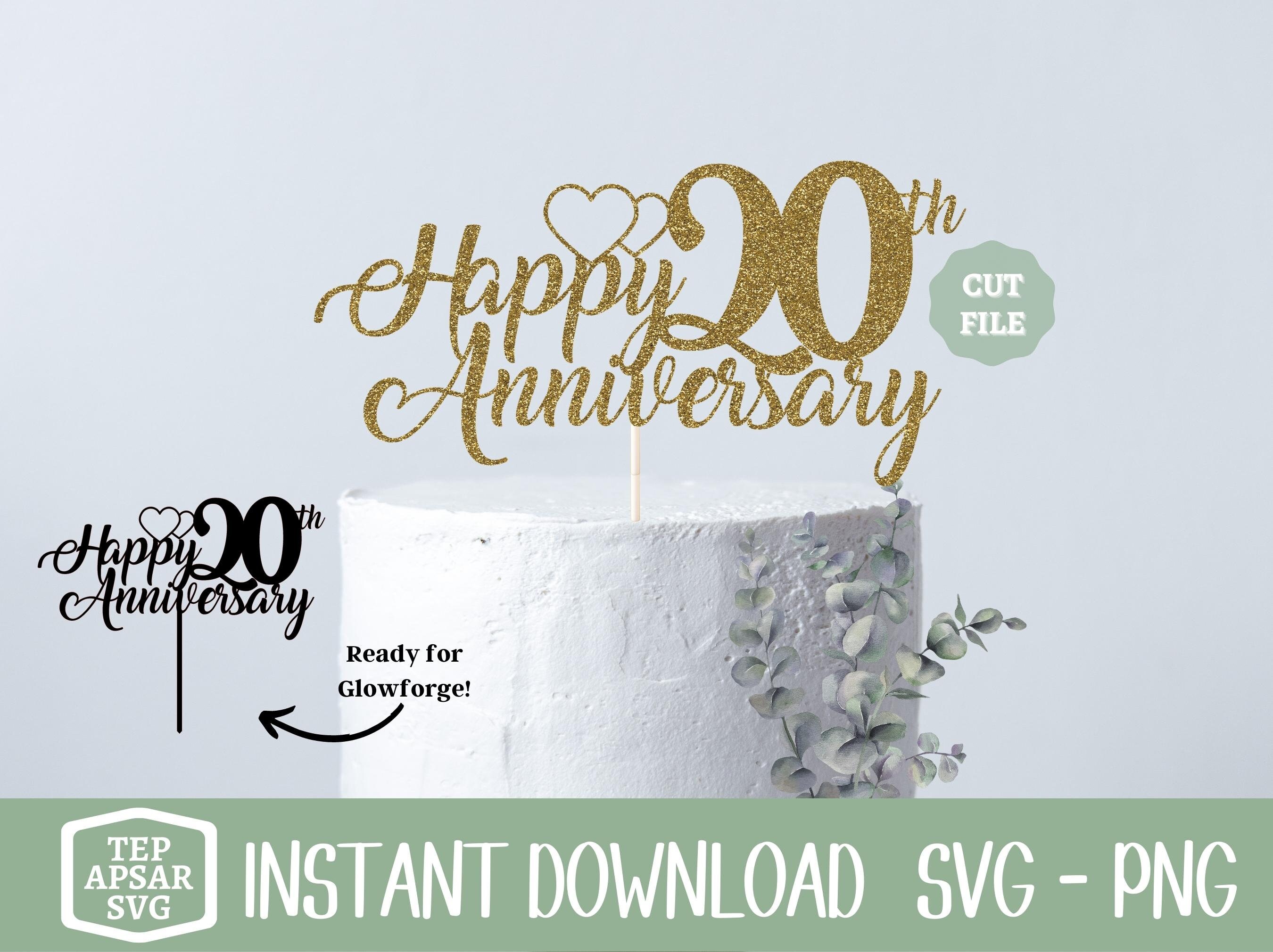 20th Anniversary SVG, Cheers to 20 Years, Cake Topper Svg, Png File ...